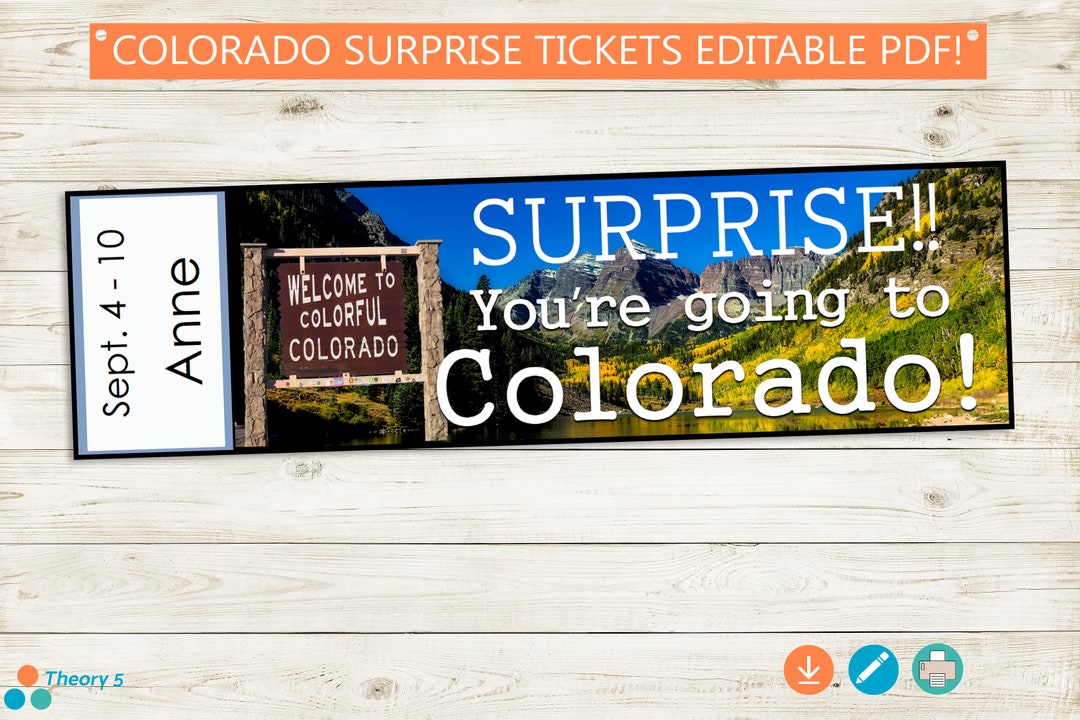 Printable Surprise Colorado Tickets // Adobe Editable PDF ...