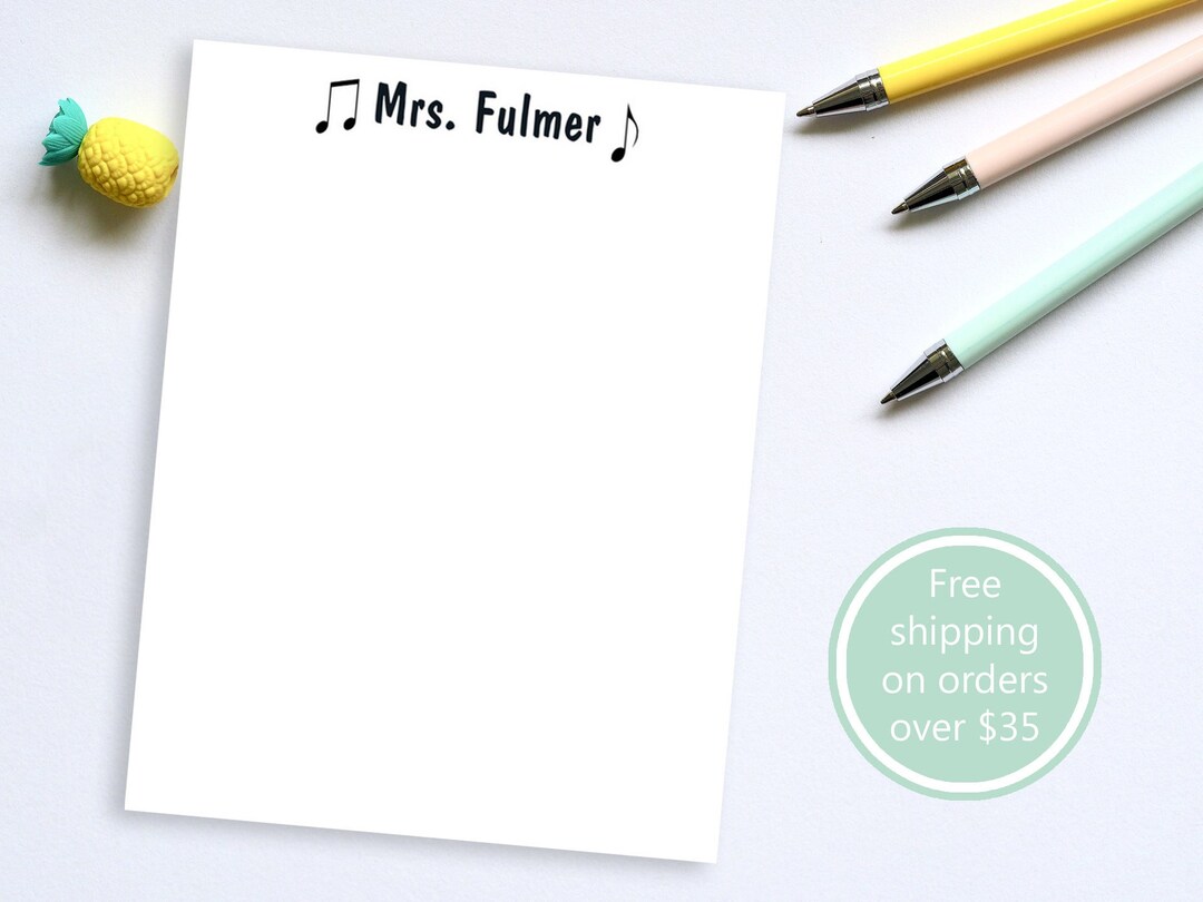 Personalized Notepad With Music Note Design and Custom Name // 50 ...