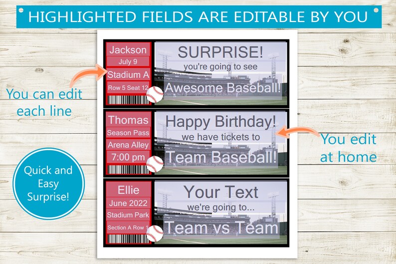 Baseball Tickets Printable and Editable // Adobe PDF File // - Etsy
