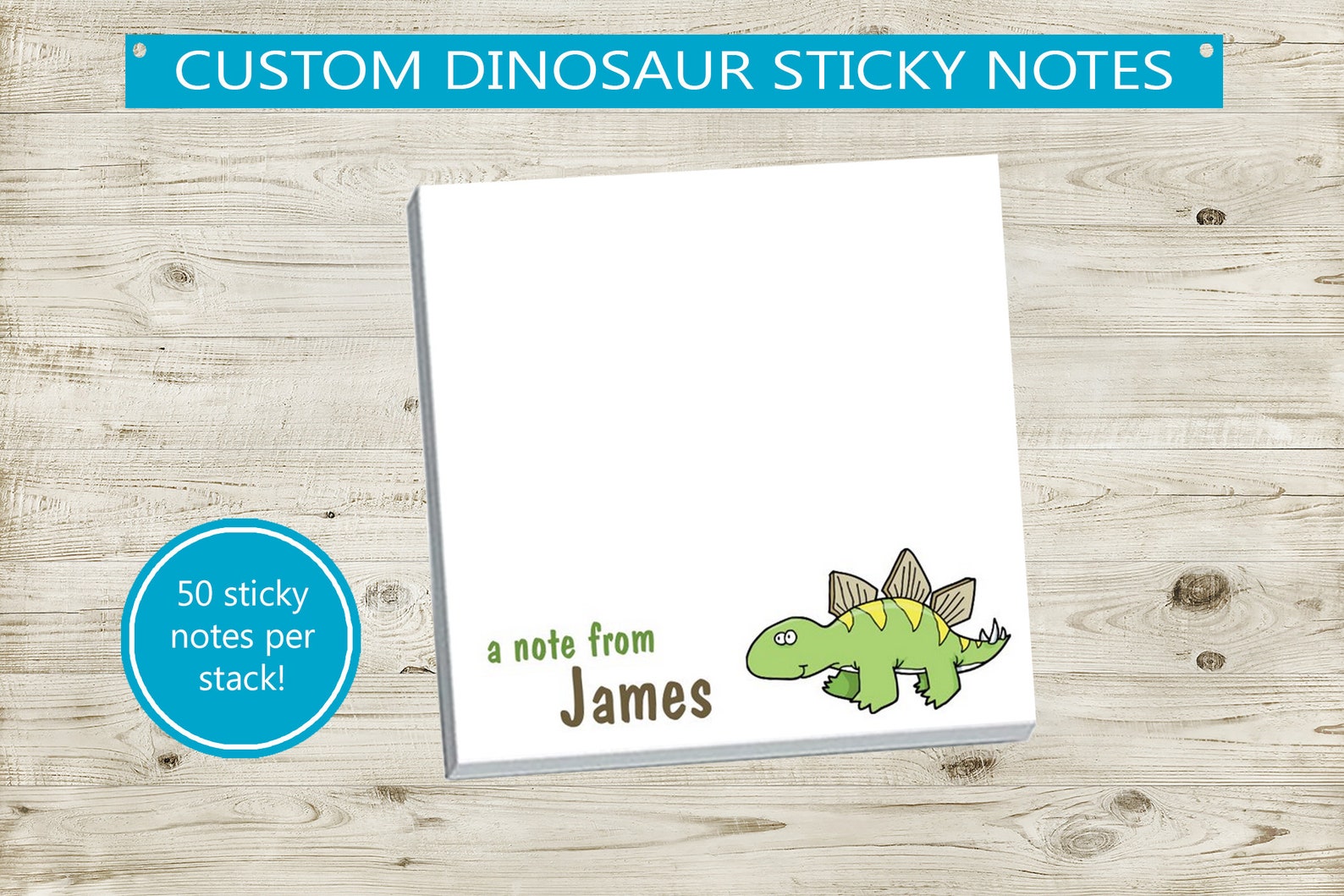 Personalized Sticky Notes With Dinosaur Design and Custom Name // 3"x3 ...
