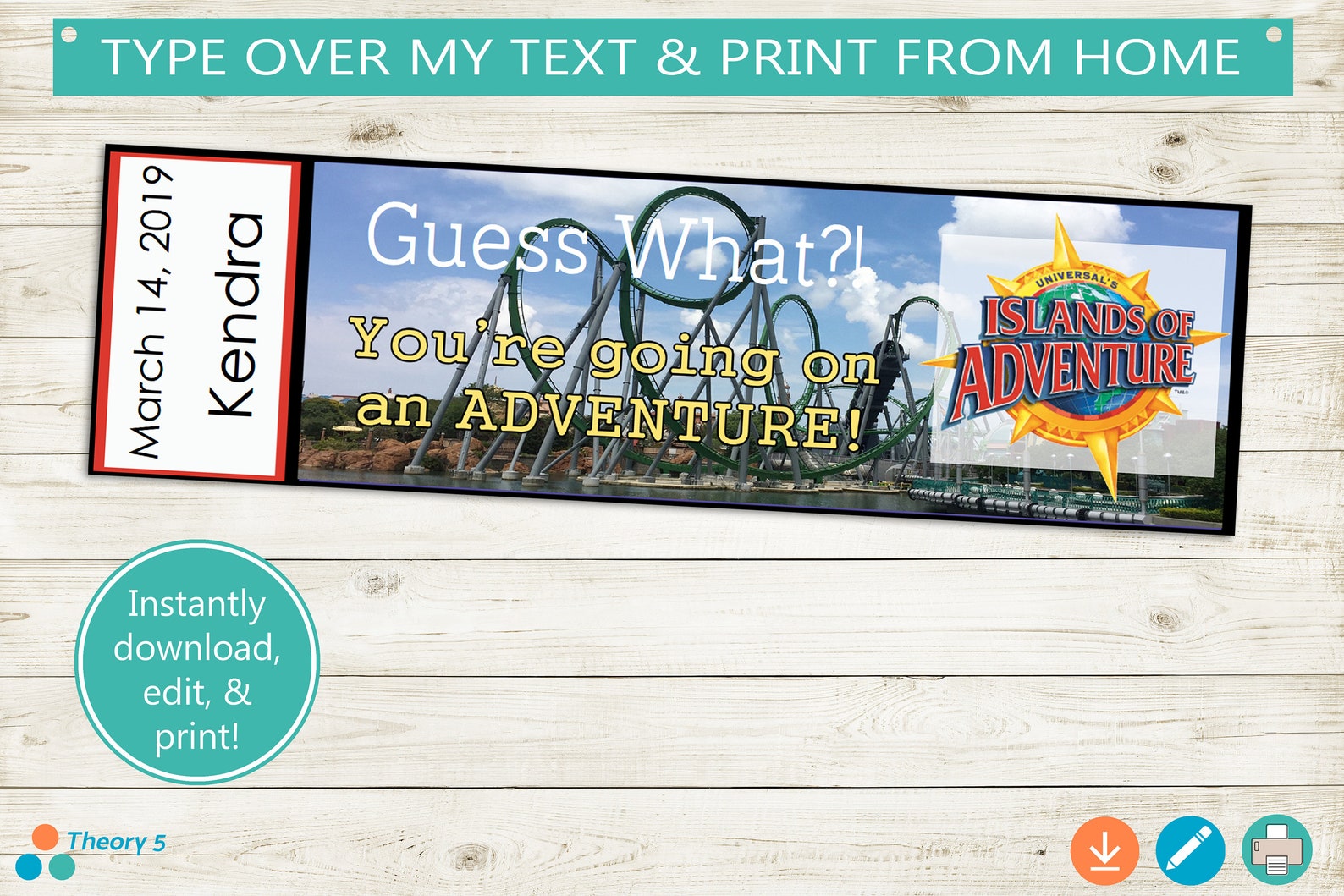 Islands of Adventure Surprise Trip Reveal Tickets // Adobe Editable PDF ...
