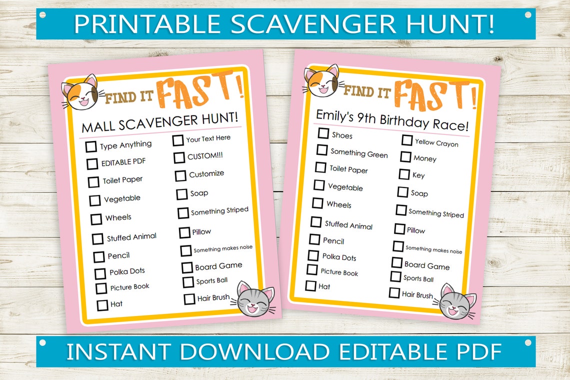 Instant Scavenger Hunt Cat Themed // Printable and Editable - Etsy