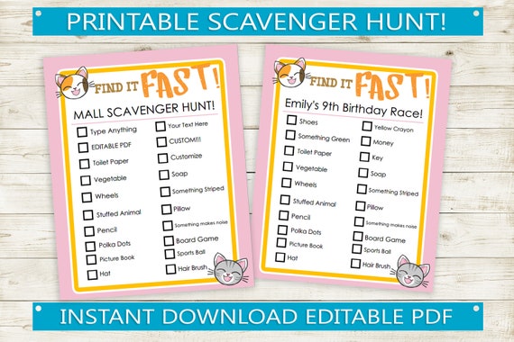 Instant Scavenger Hunt Cat Themed // Printable and Editable - Etsy