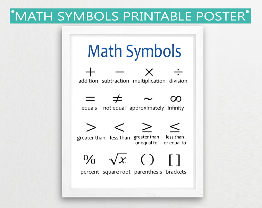 Math Symbols Printable Poster // Math Classroom Decor, Math Symbols ...