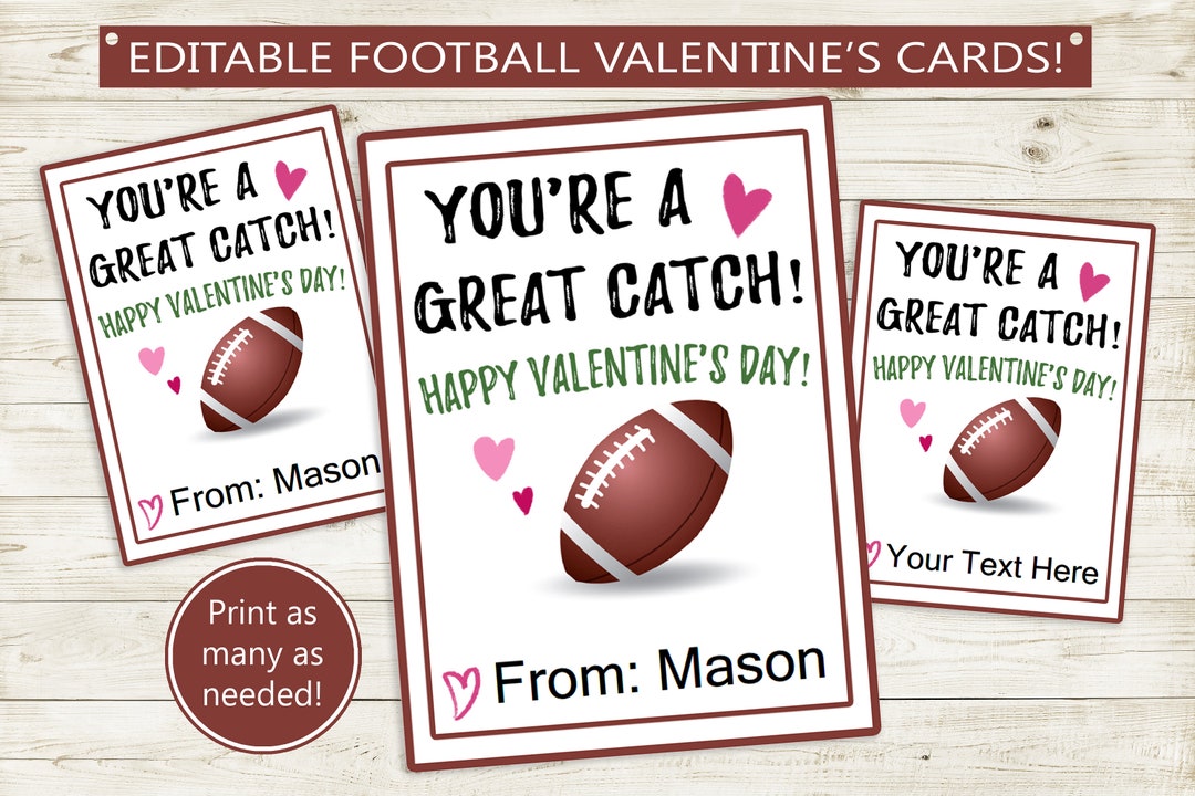 Football Printable Valentine's Day Cards // Instant Download Valentine ...