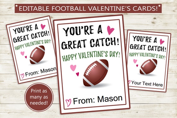 Football Printable Valentine's Day Cards // Instant - Etsy