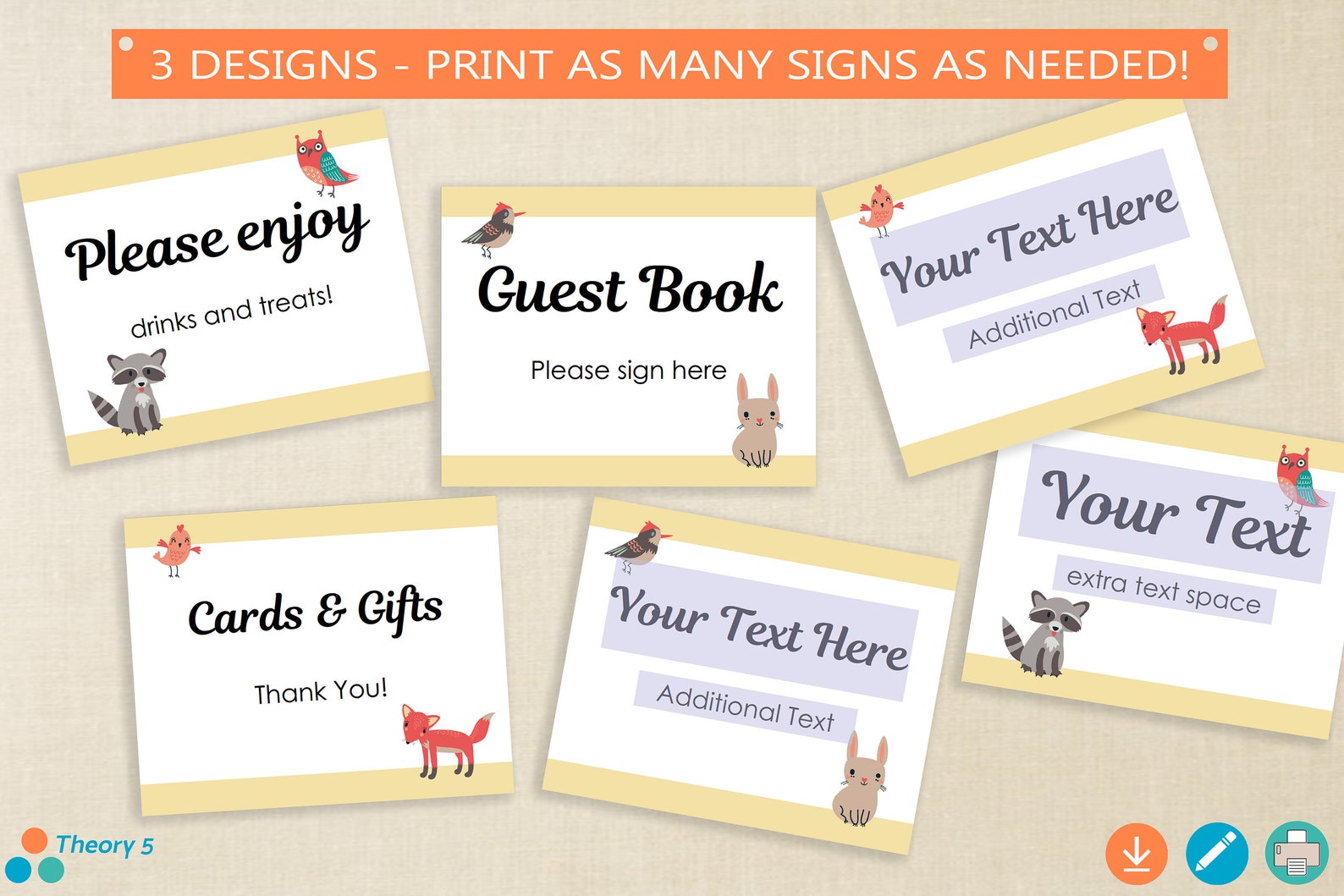 Editable Printable Woodland Animal Signs // Instant Download - Etsy