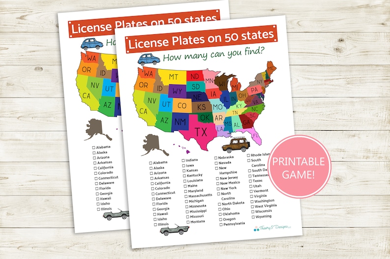 License Plate Game Printable // Instant Download PDF // Road Trip, Kids ...