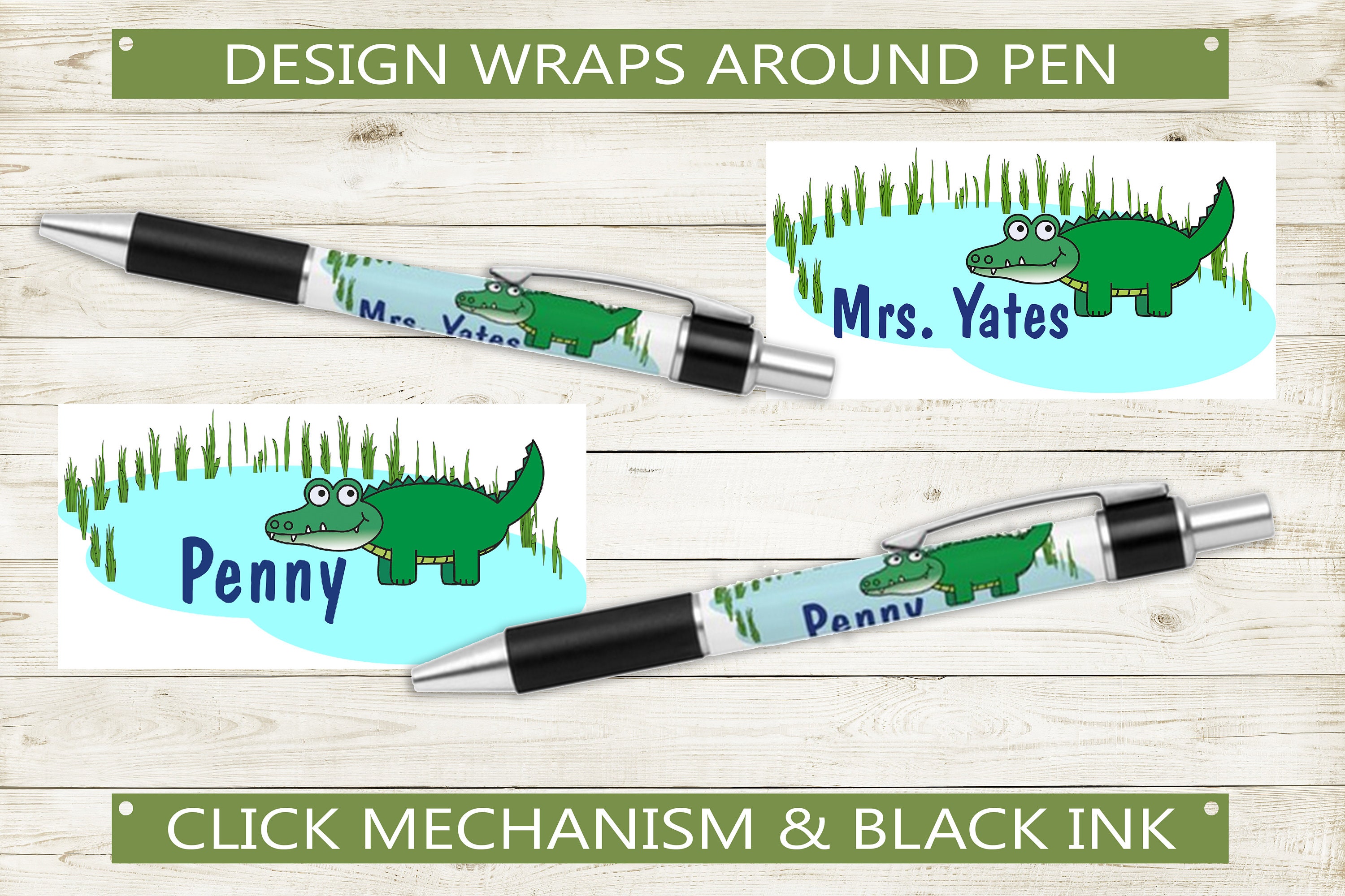 Custom Alligator Pen // Black Ink Ballpoint Pen With Personalized Name ...