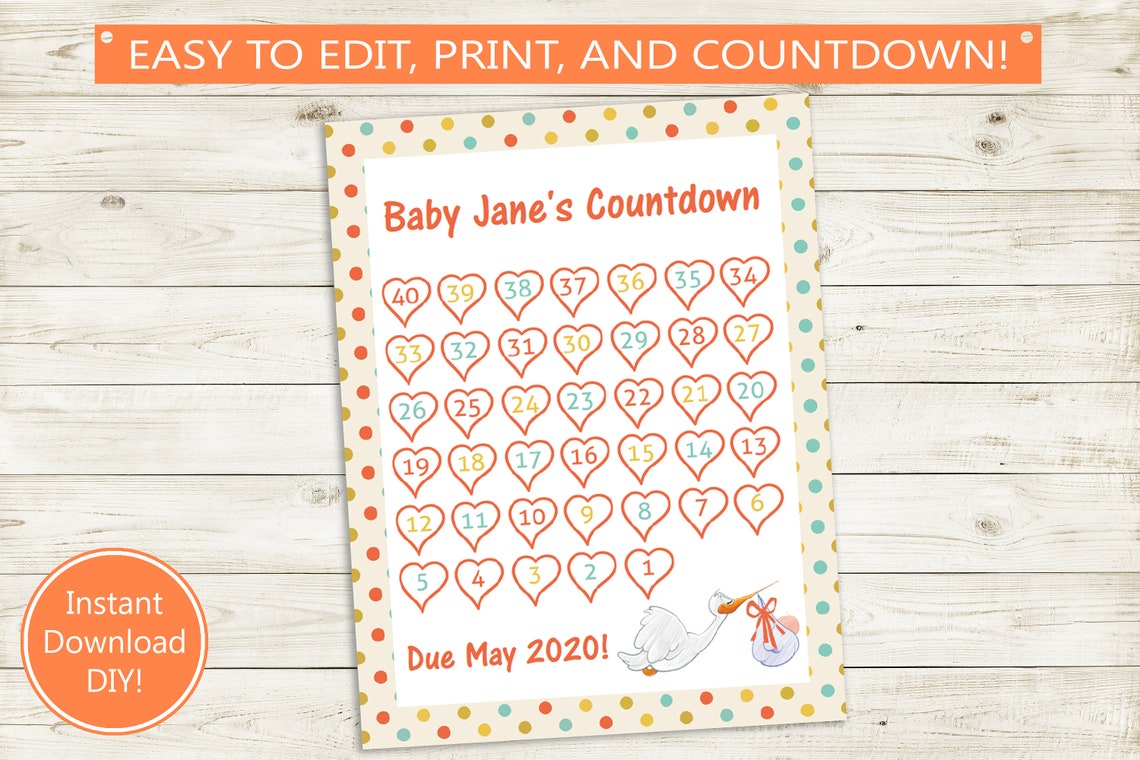 Printable Weekly Pregnancy Calendar // Editable PDF Countdown - Etsy