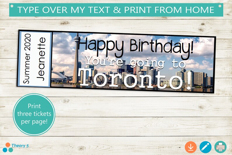 Printable SURPRISE Tickets to Toronto // Adobe Editable PDF // Vacation ...