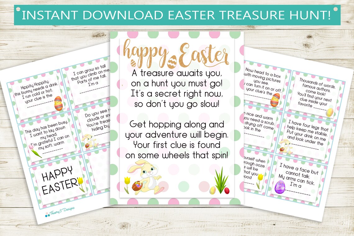 Printable Easter Treasure Hunt Clues // instant download pdf | Etsy