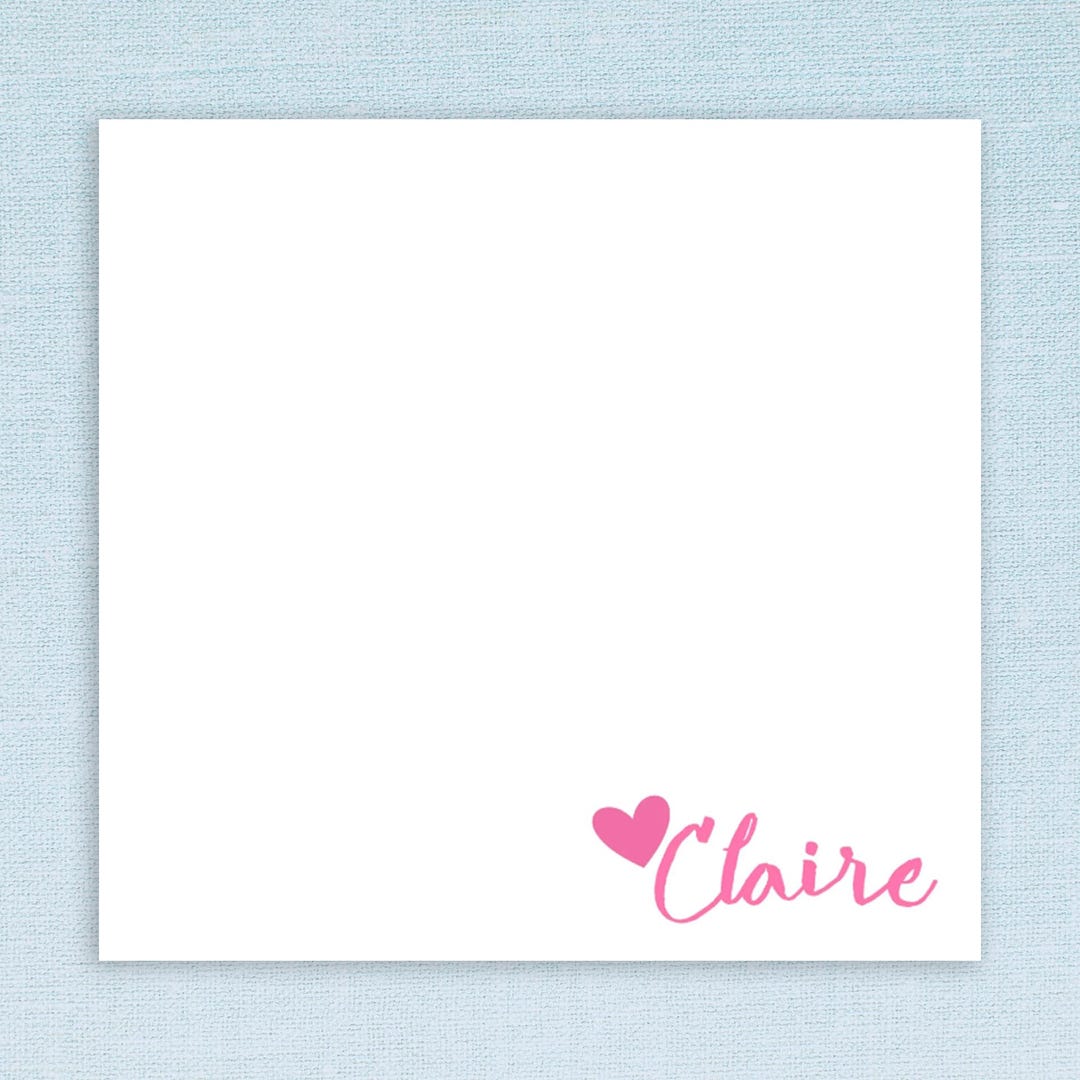 Personalized Sticky Notes With Cute Heart and Custom Name // 3x3 ...