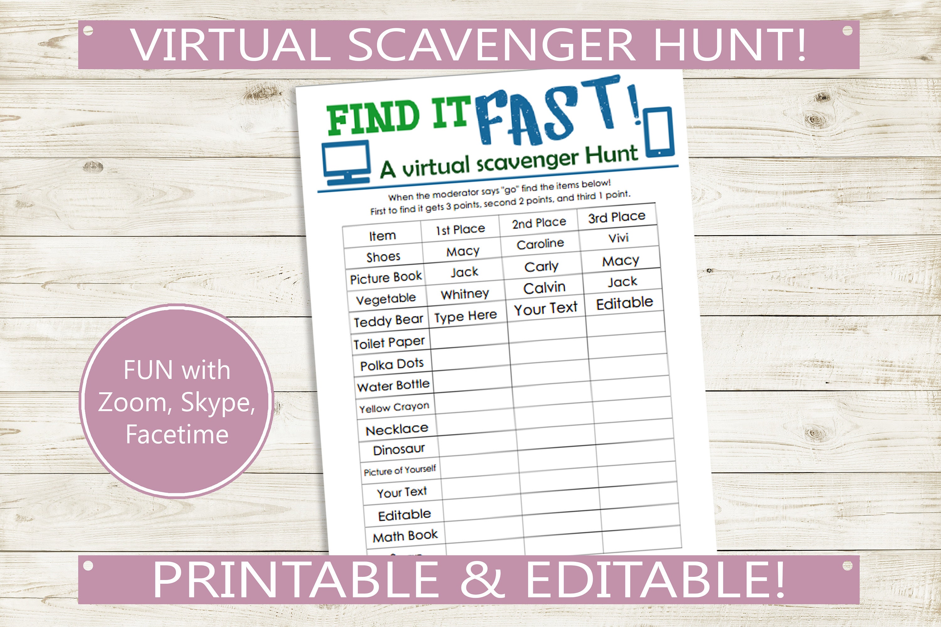 Virtual Scavenger Hunt // Printable and Editable PDF // | Etsy