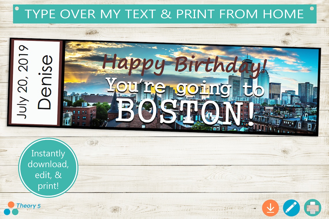 Printable and Editable Tickets to Boston! Adobe Editable PDF, Trip ...
