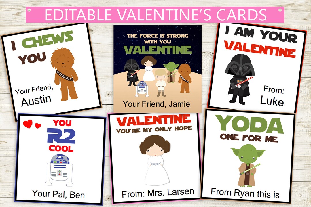 Space Wars Valentine's Day Cards // Instant Download Valentine Editable ...