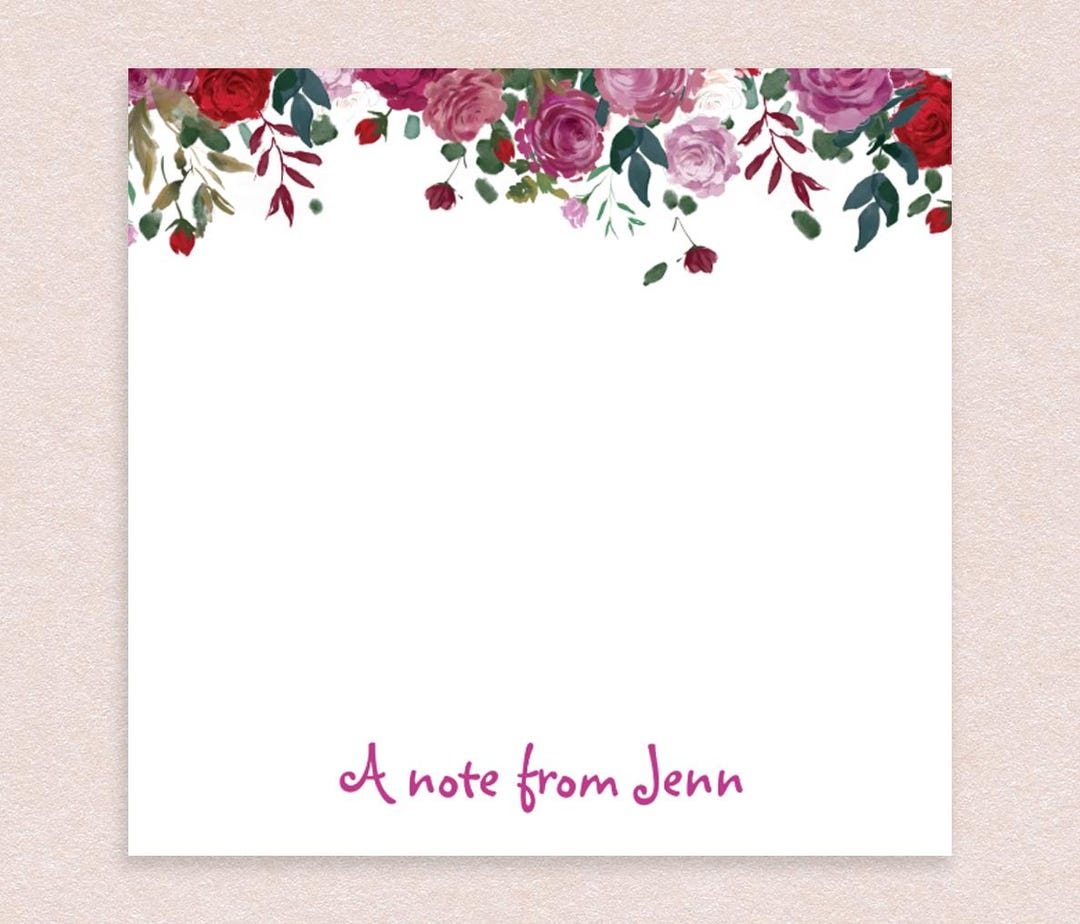 Custom Sticky Notes // Beautiful Flower Design, Custom Text ...