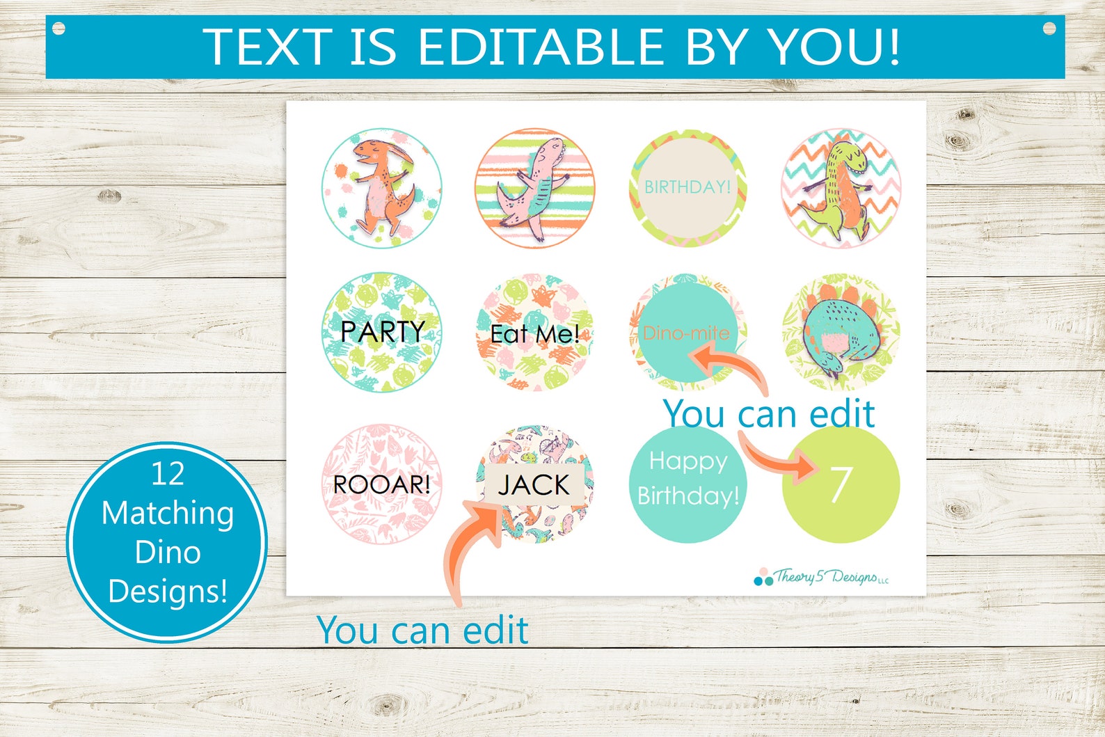 Dinosaur Cupcake Toppers // Editable Printable Birthday - Etsy