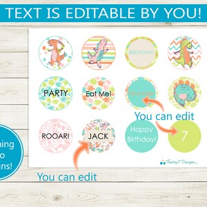Dinosaur Cupcake Toppers // Editable, Printable, Birthday Party, Baby ...