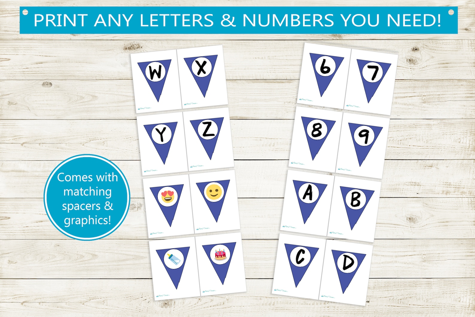 Blue Pennant Banner // Birthday Party, Baby Shower, Printable Sign ...