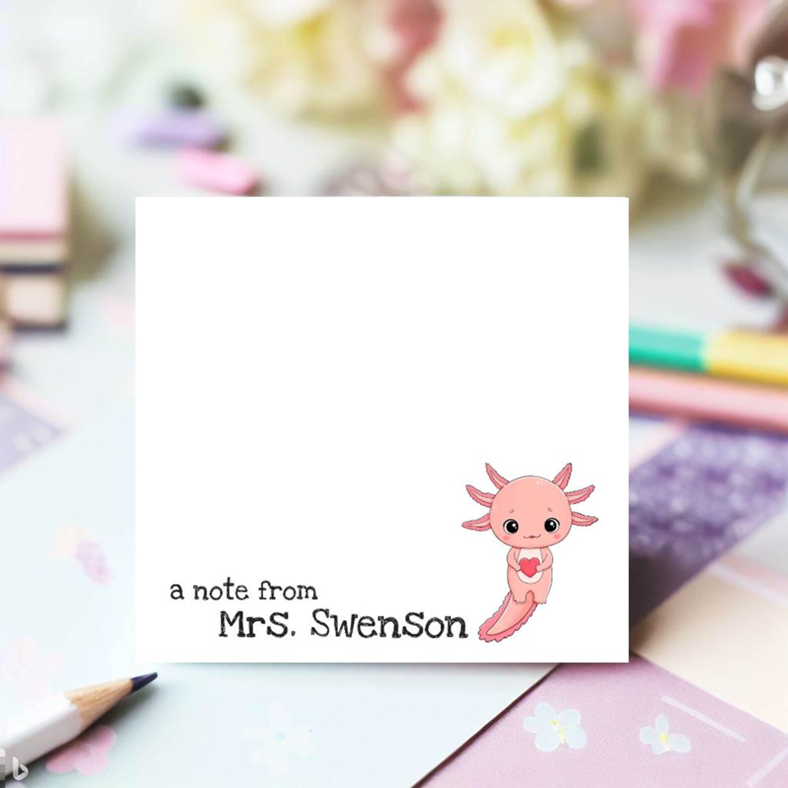 Axolotl Personalized Sticky Notes // 3x3 Inch With 50 Notes per Pad ...