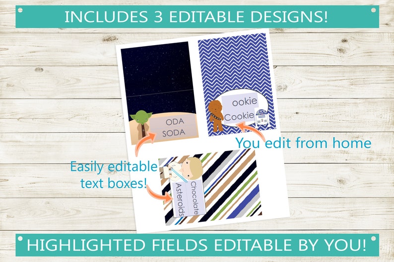 Editable Space Tent Cards // Printable PDF, Food Labels, Custom Party ...