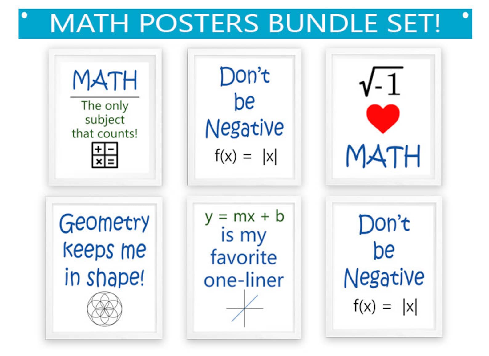Math Pun Printable Poster Bundle // Math Classroom Decor, JPG ...