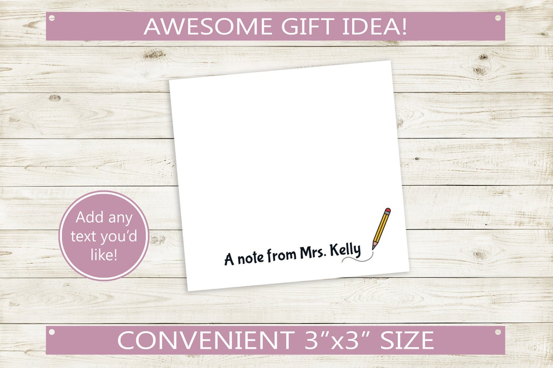 Personalized Sticky Notes With Pencil Design and Custom Text // 3"x3 ...