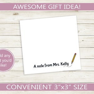 Personalized Sticky Notes With Pencil Design and Custom Text // 3"x3 ...