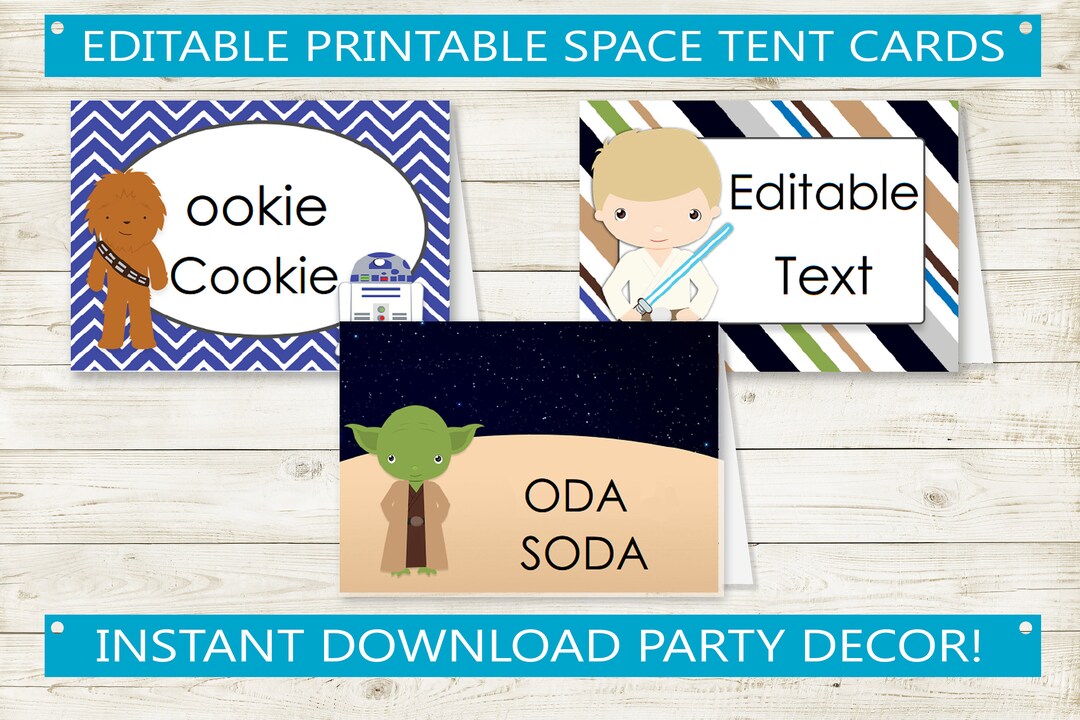 Editable Space Tent Cards // Printable PDF, Food Labels, Custom Party ...