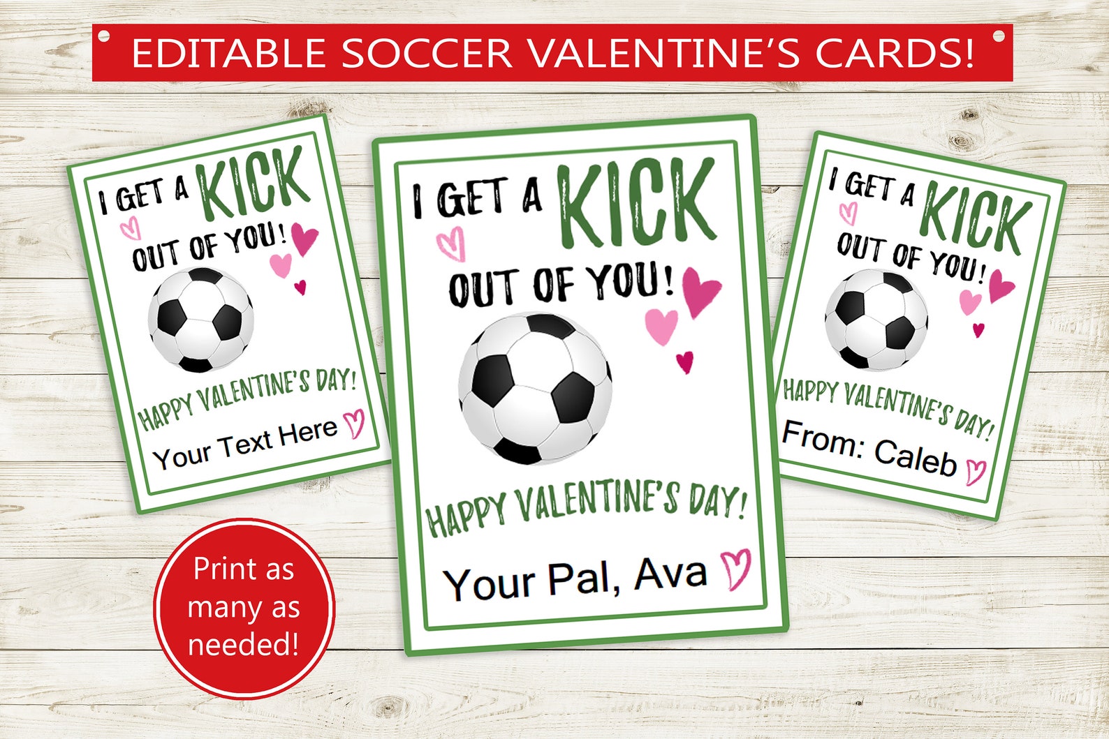 Soccer Valentine's Day Cards // Instant Download Valentine Editable PDF ...