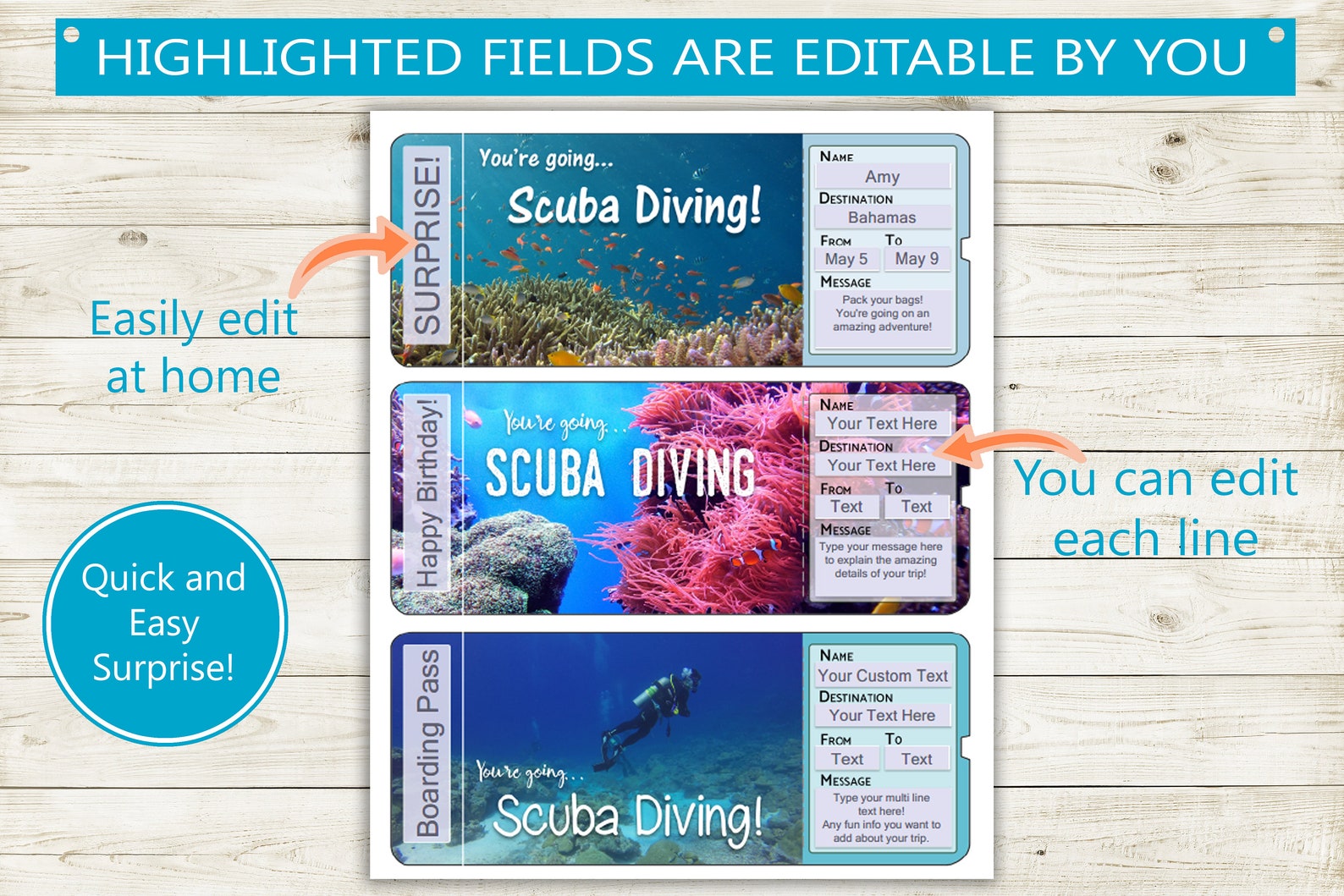Scuba Diving Tickets Custom Boarding Pass // Printable Adobe - Etsy