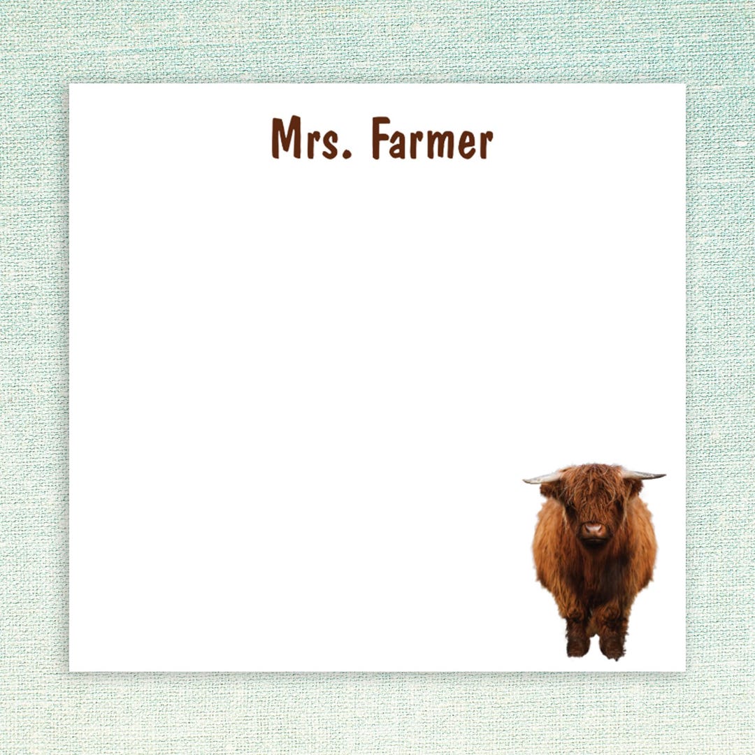 Personalized Sticky Notes Highland Cattle Design // 3x3 Inch With 50 ...
