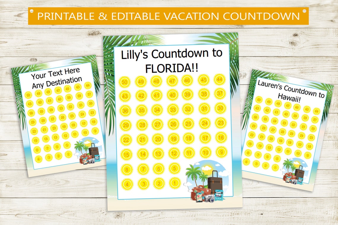 Vacation Countdown Printable // Editable PDF // Instant - Etsy