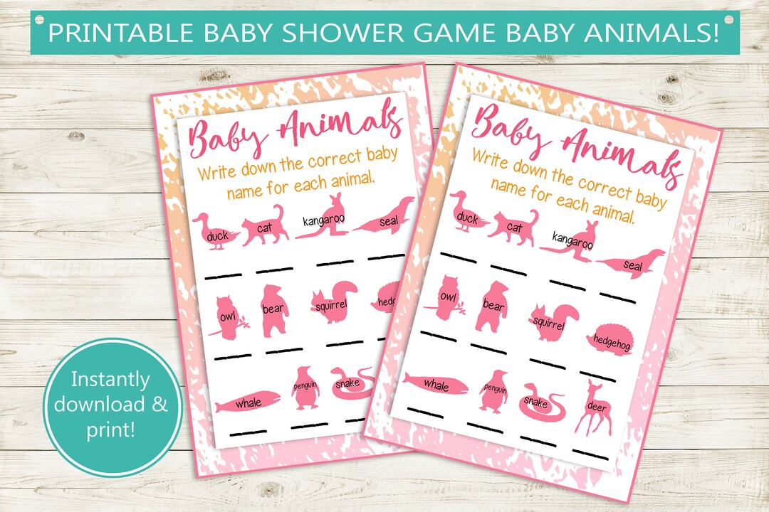 Baby Shower Printable Game Name Baby Animals // Pink Orange, Template ...