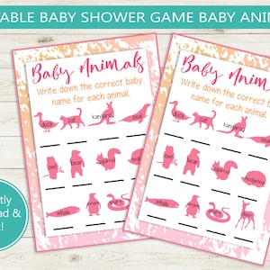 Baby Shower Printable Game Name Baby Animals // Pink Orange, Template ...