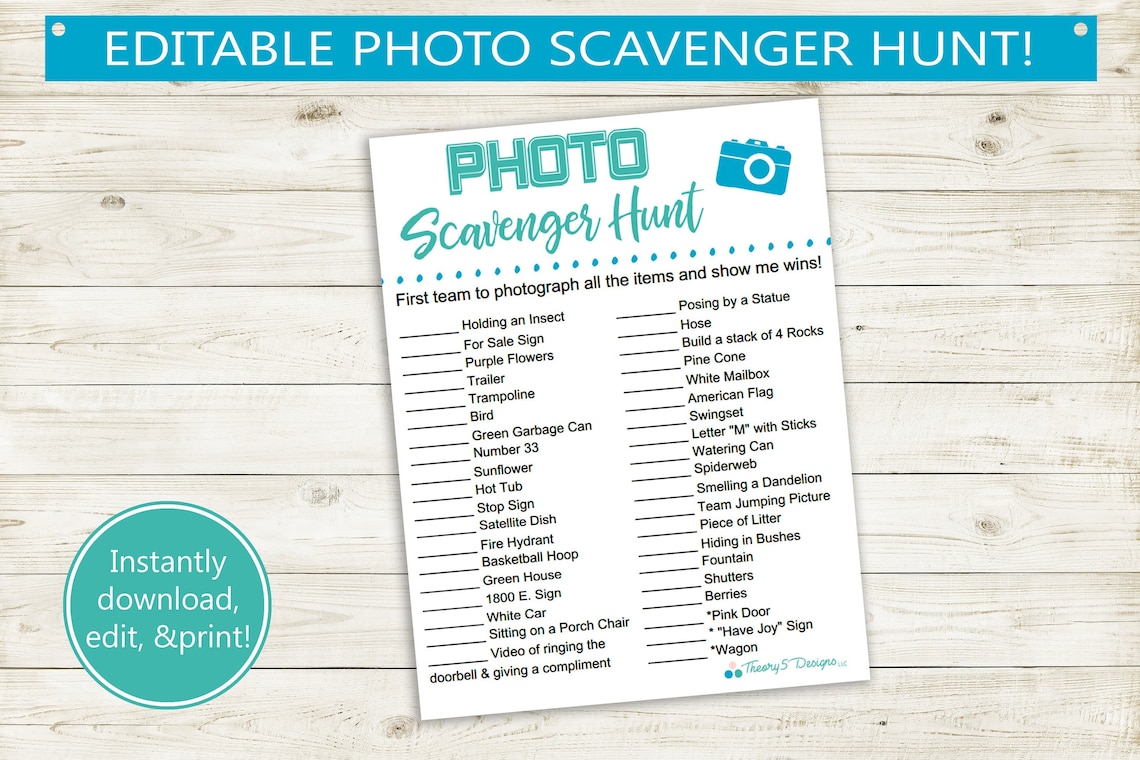Photo Scavenger Hunt Editable // Instant Download PDF // Birthday Party ...