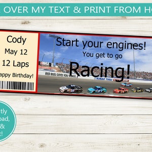 Printable and Editable Car Racing Tickets // Adobe Editable PDF ...