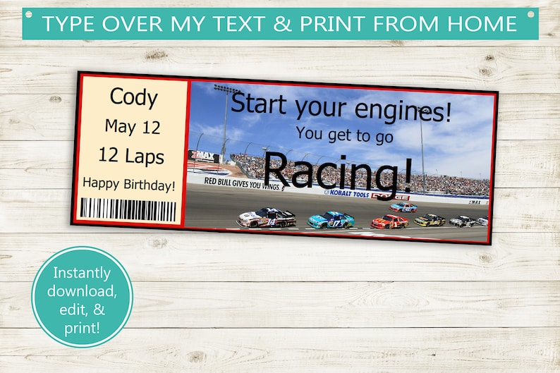 Printable and Editable Car Racing Tickets // Adobe Editable PDF ...