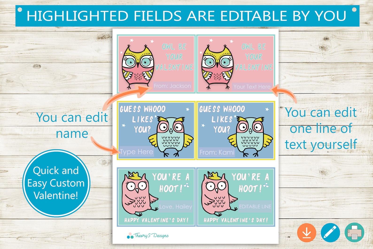 Editable & Printable Owl Valentine's Day Cards // Instant | Etsy