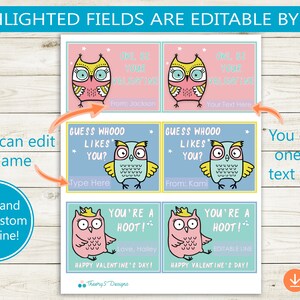 Editable & Printable Owl Valentine's Day Cards // Instant Download ...