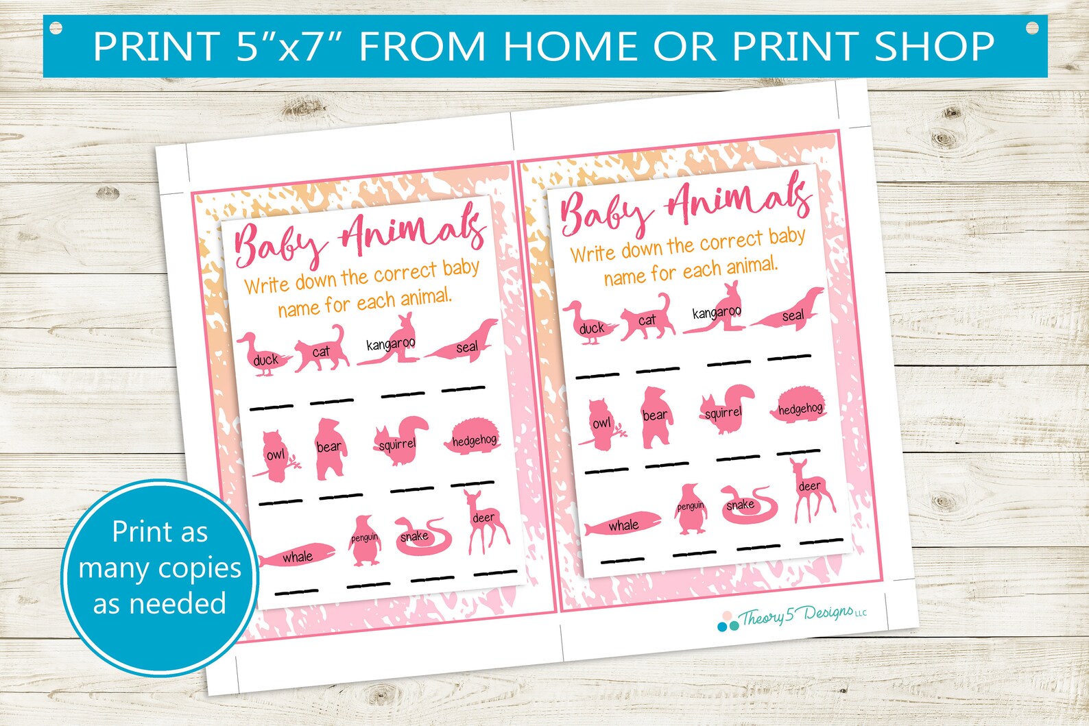 Baby Shower Printable Game Name Baby Animals // Pink Orange, Template ...