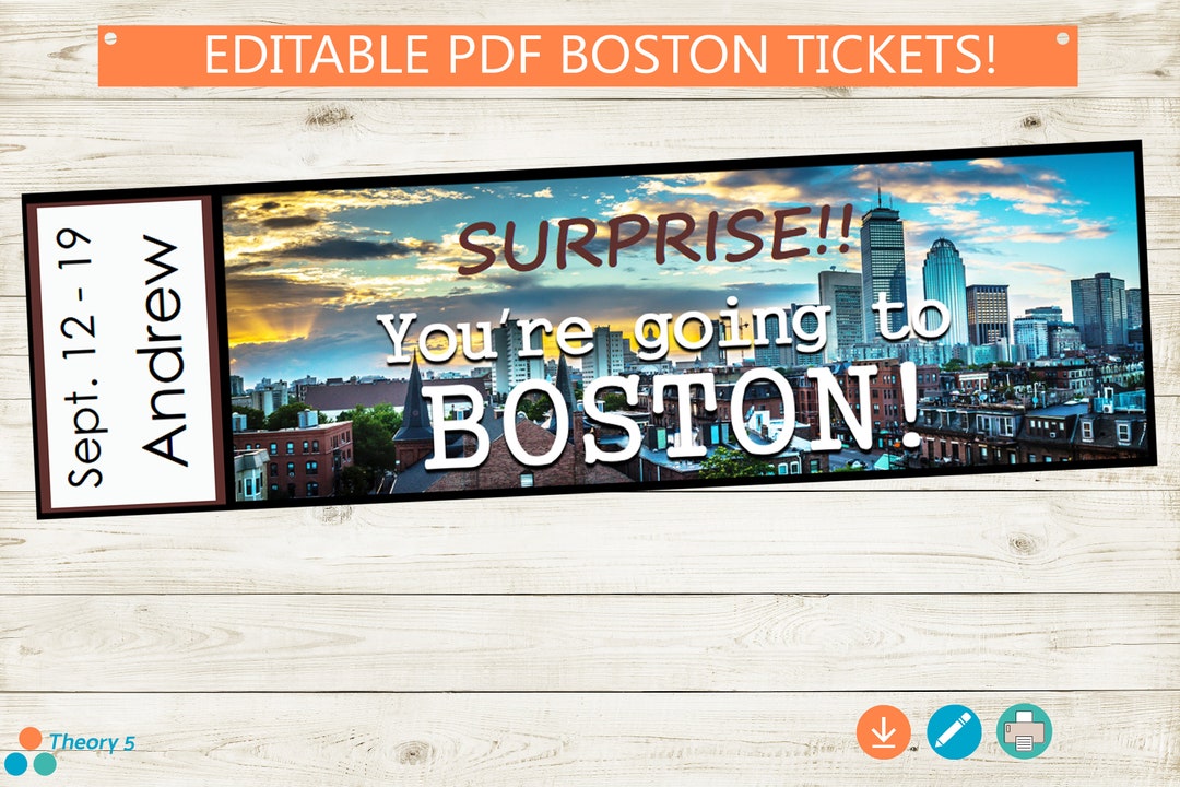 Printable and Editable Tickets to Boston! Adobe Editable PDF, Trip ...