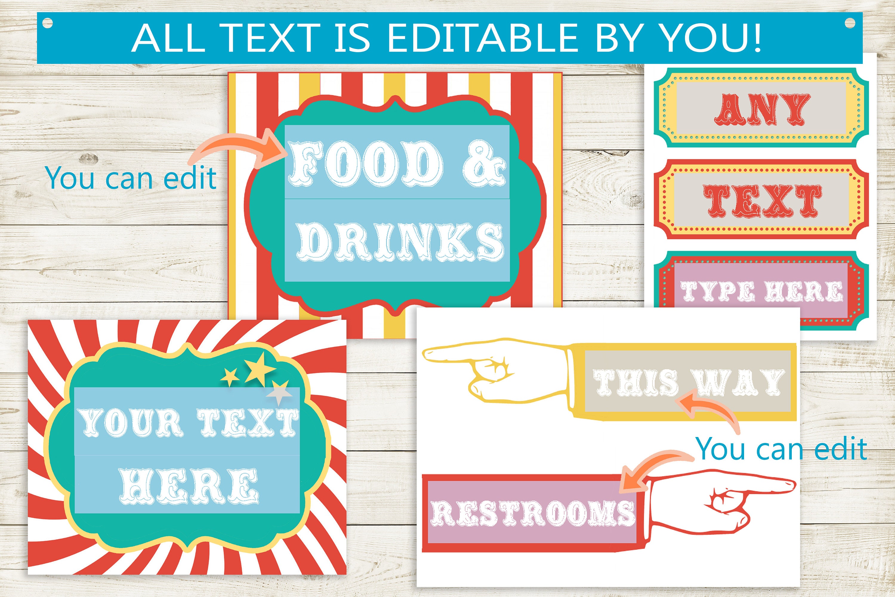 Editable Carnival Circus Signs Lot // Instant Download Pdfs // - Etsy