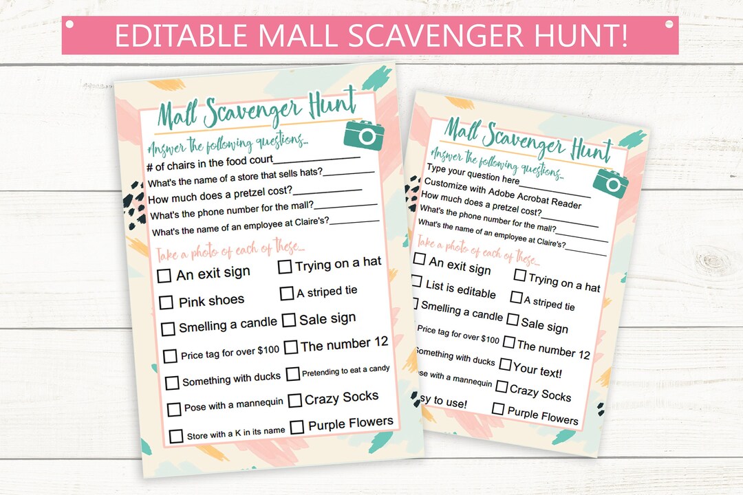 Editable Mall Scavenger Hunt // Instant Download PDF // - Etsy