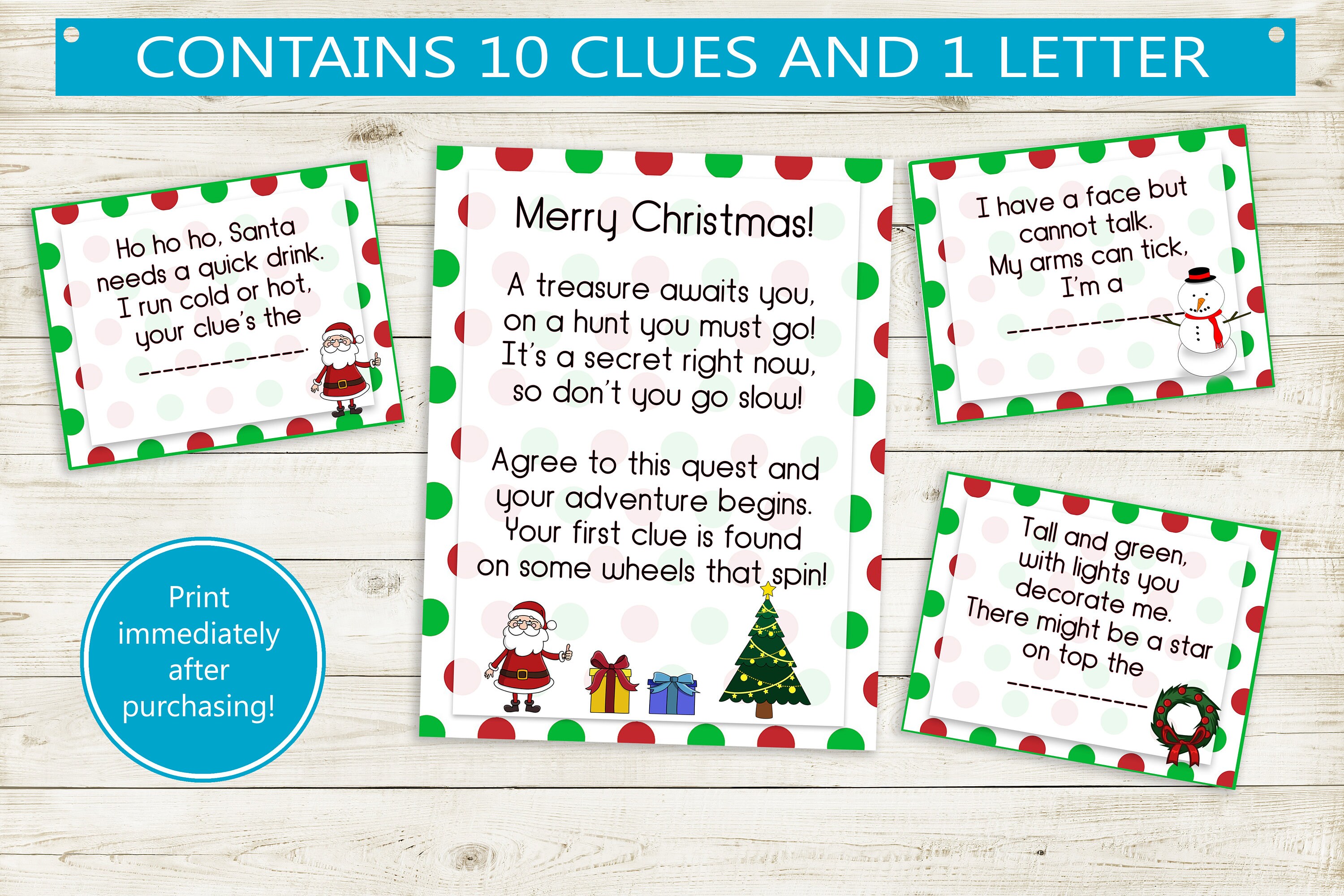 Editable Christmas Treasure Hunt Clues // Instant Download PDF, Santa ...