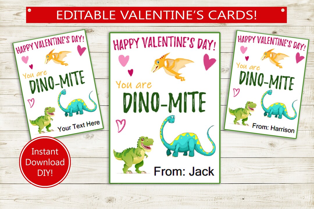 Dinosaur Valentine Printable Valentine's Day Cards // Instant Download ...