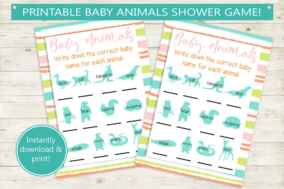Baby Shower Printable Game Name Baby Animals // Stripes, Template ...