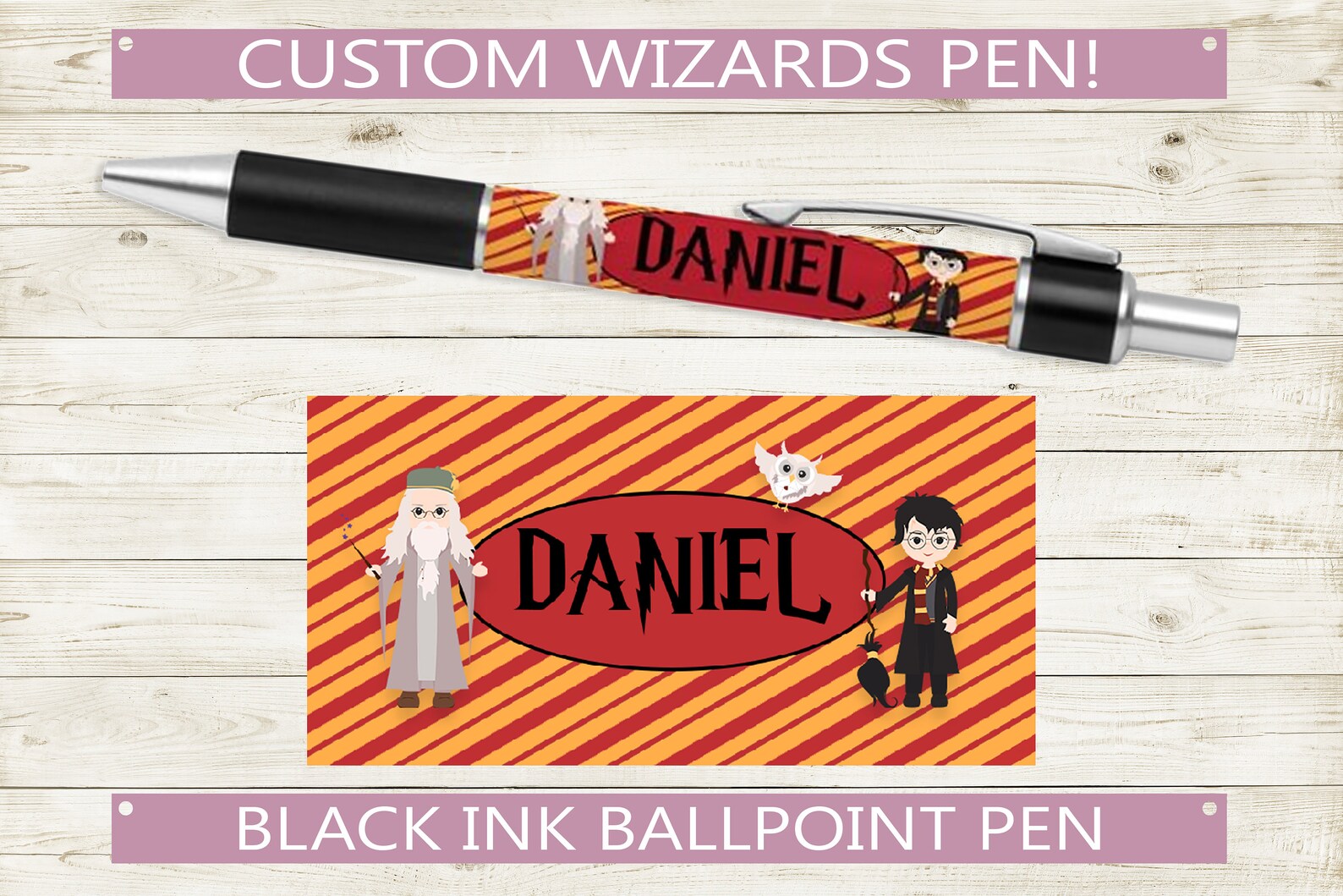 Custom Wizards Pen // Black Ink Ballpoint Pen With Personalized Name ...