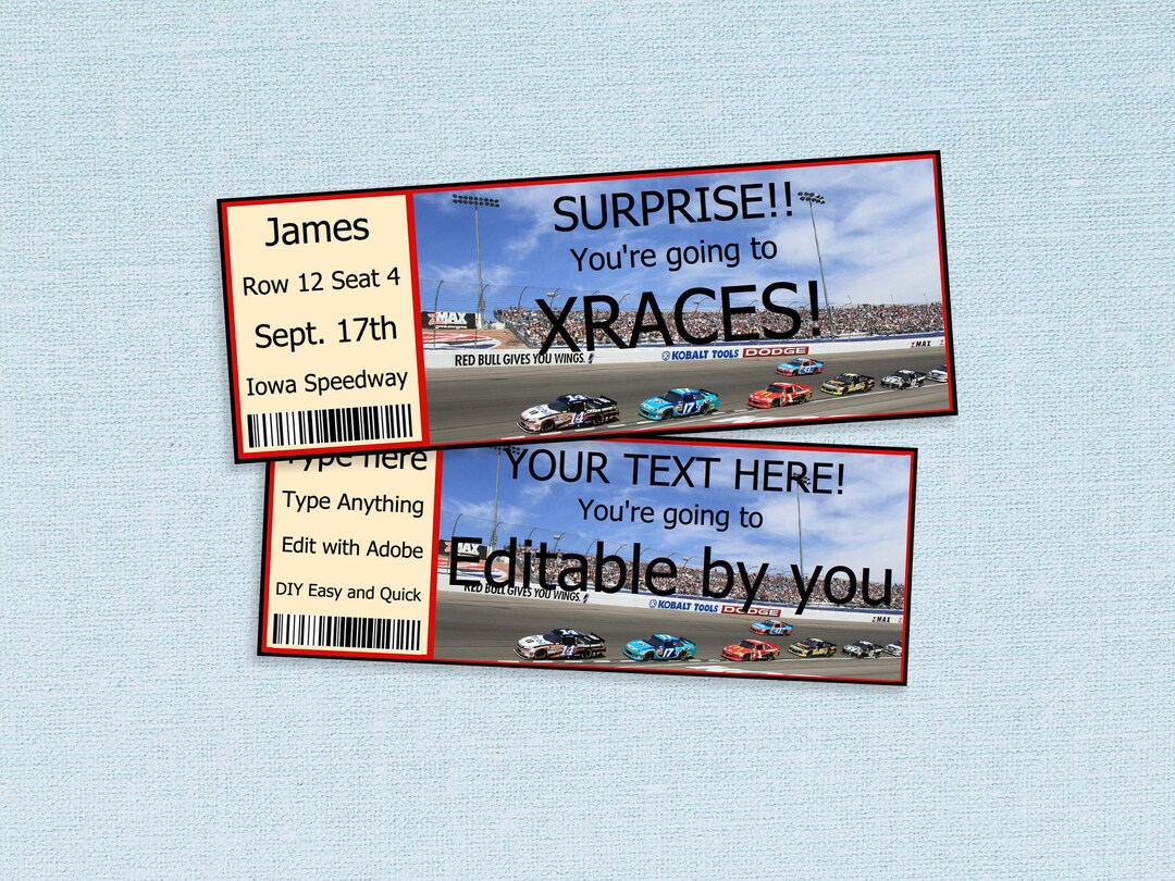Printable and Editable Car Racing Tickets // Adobe Editable PDF ...